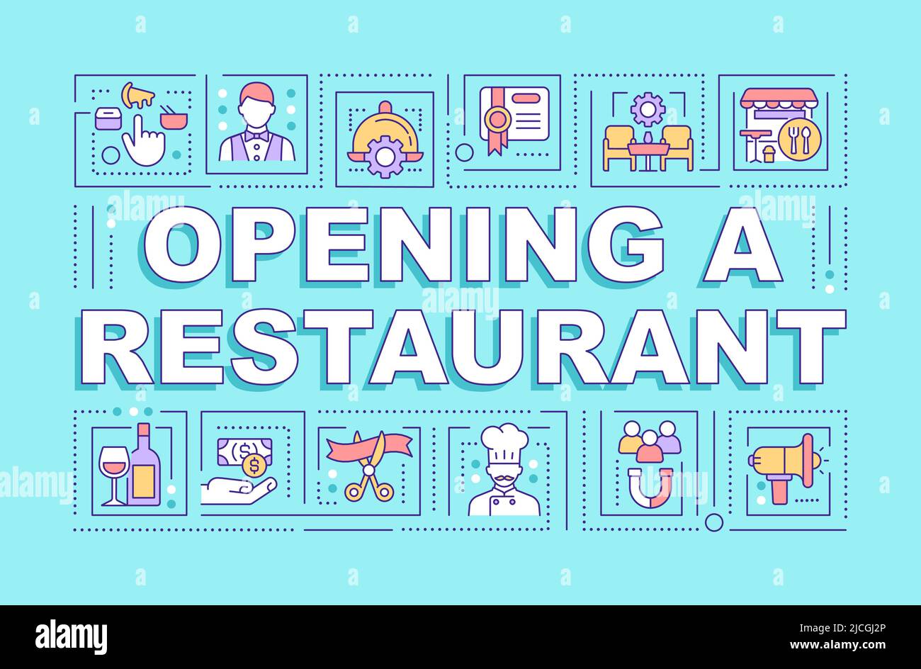 Opening restaurant word concepts turquoise banner Stock Vector Image & Art - Alamy