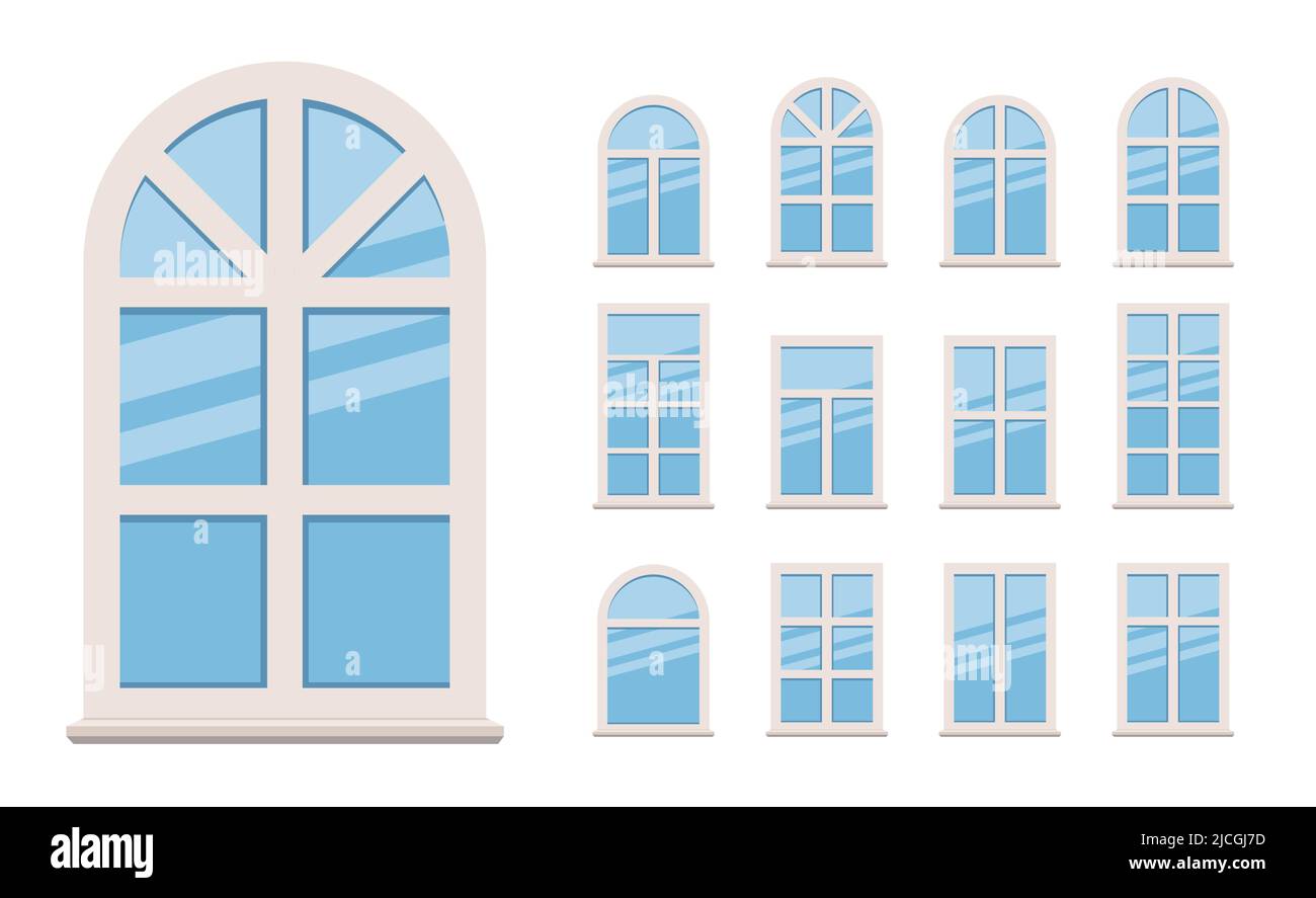 Set Windows in white frames. round windows icon. collection Various ...