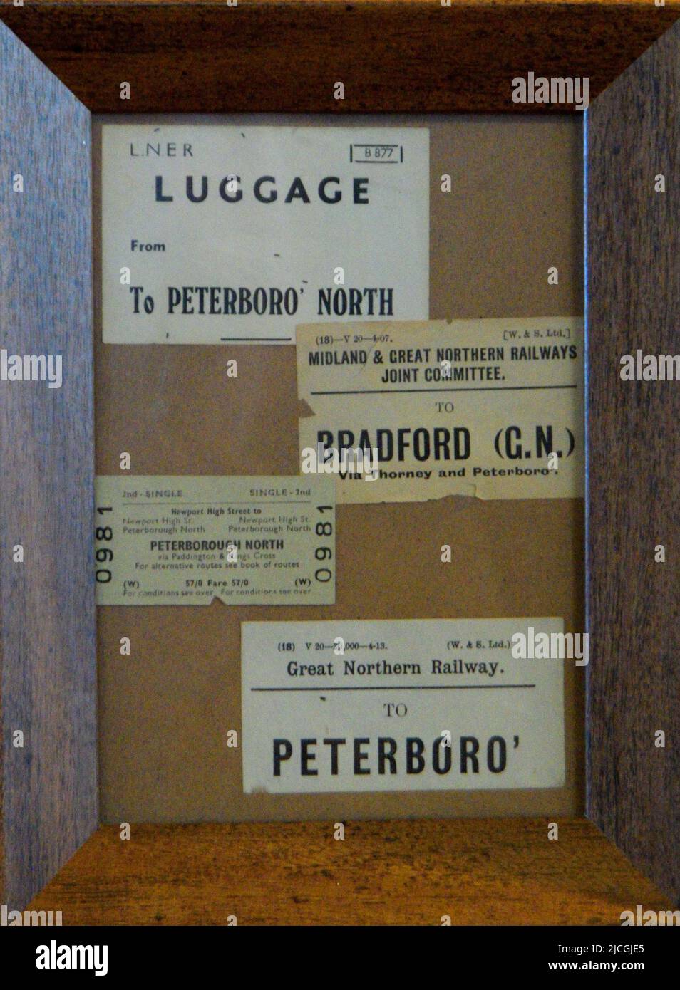 Vintage L.N.E.R and G.N.R train tickets to Peterborough in a frame ...