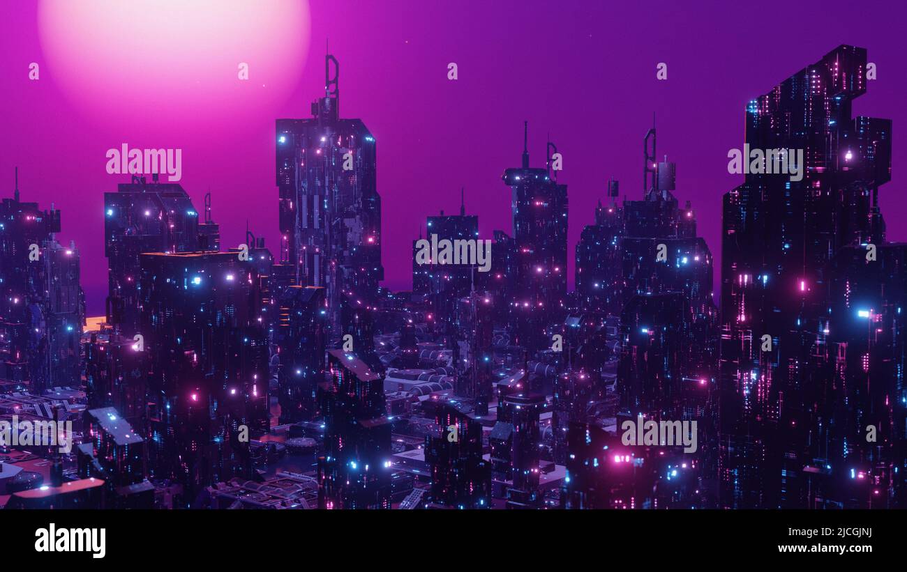 SciFi CityScape Night Scene Awesome Wallpaper Background 3d Stock Photo ...