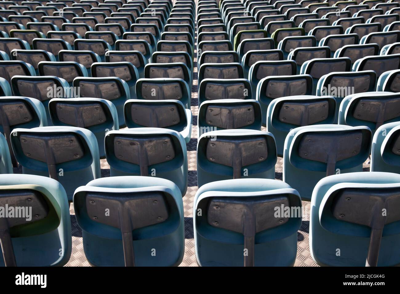Empty chairs for audience on modern stadium arena or open air theatre ...