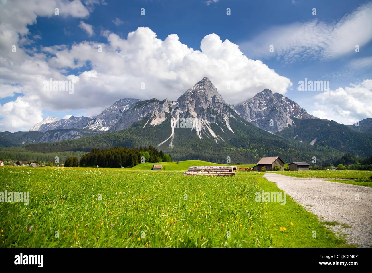 View from Lermoos to Ehrwald and Zugspitze, Zugspitz Massif, Tyrol ...