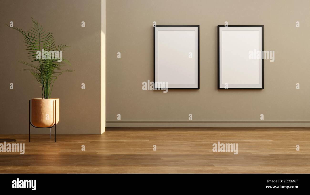 Mockup frames cream light wall 3D Render Stock Photo - Alamy