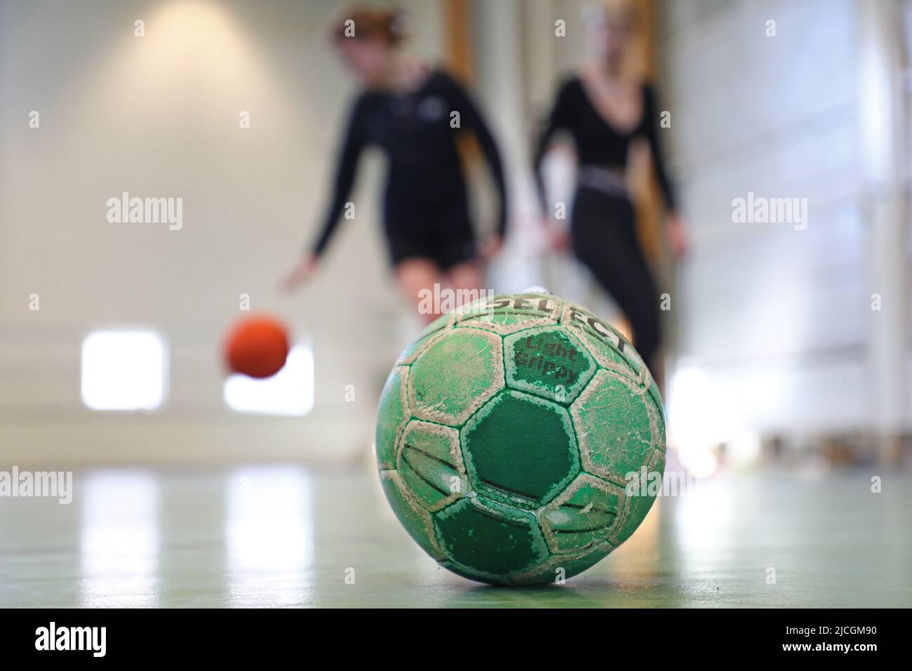 Students from a school during a sports lesson in a sports hall. Here is ...