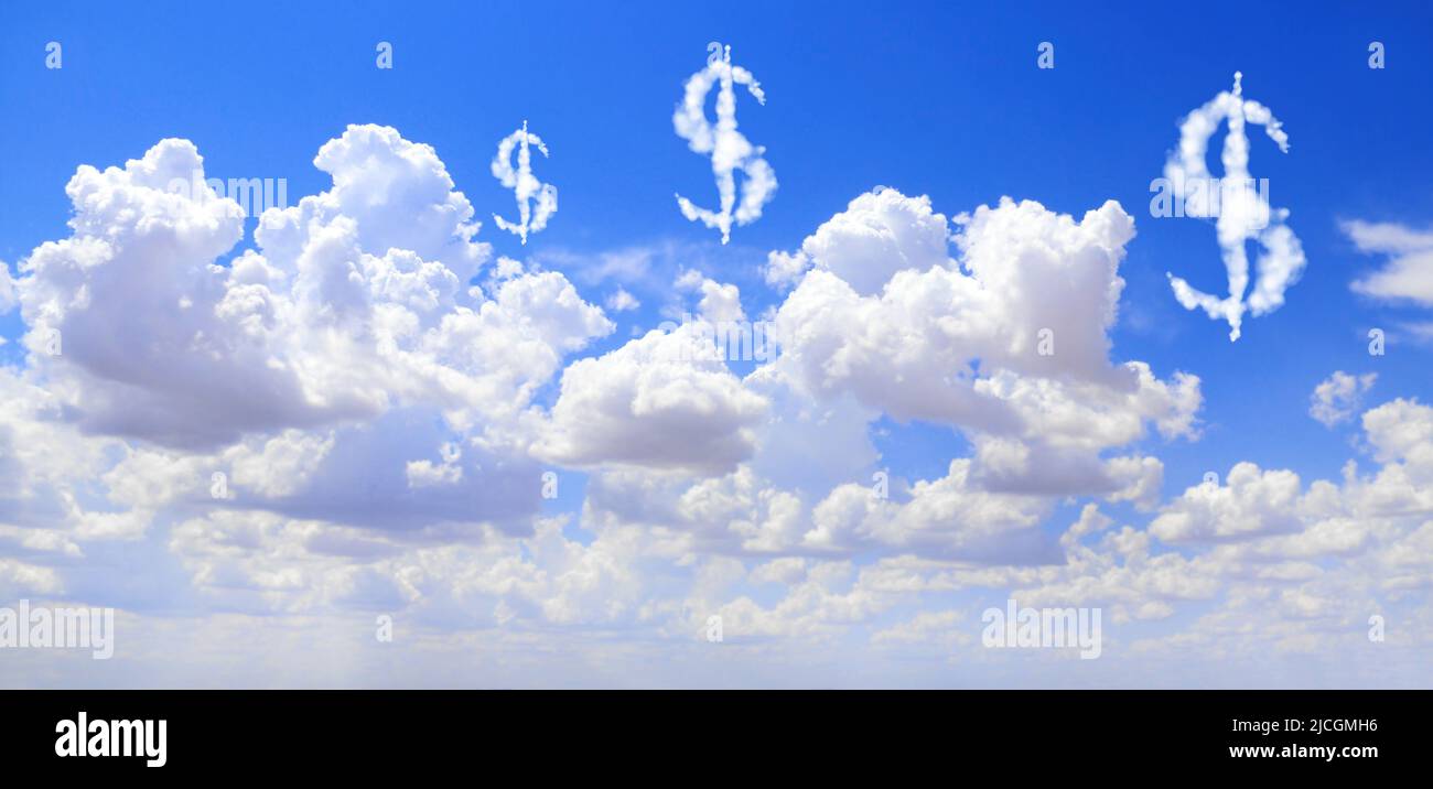 Money making. US dollar signs in the clouds. Clouds shaped as USA ...