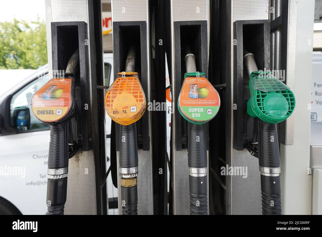 Berlin, Germany. 13th June, 2022. The taps of different types of fuel ...
