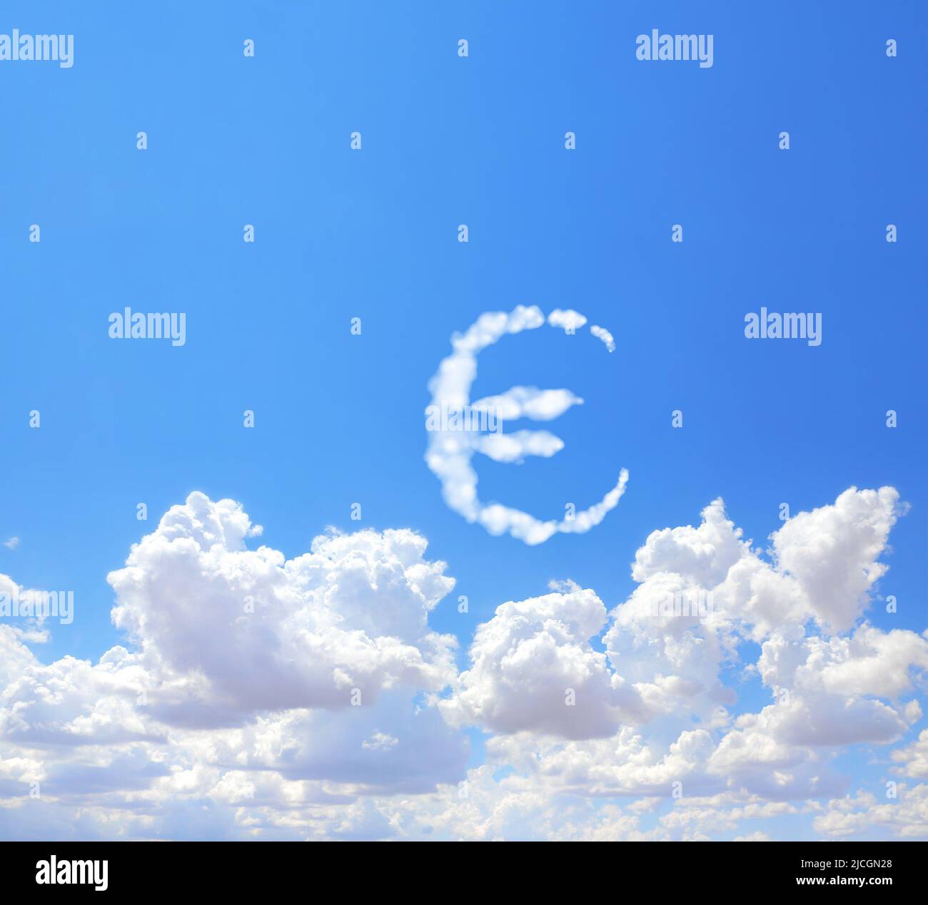 Money making. Euro sign in the clouds. Cloud shaped as european ...