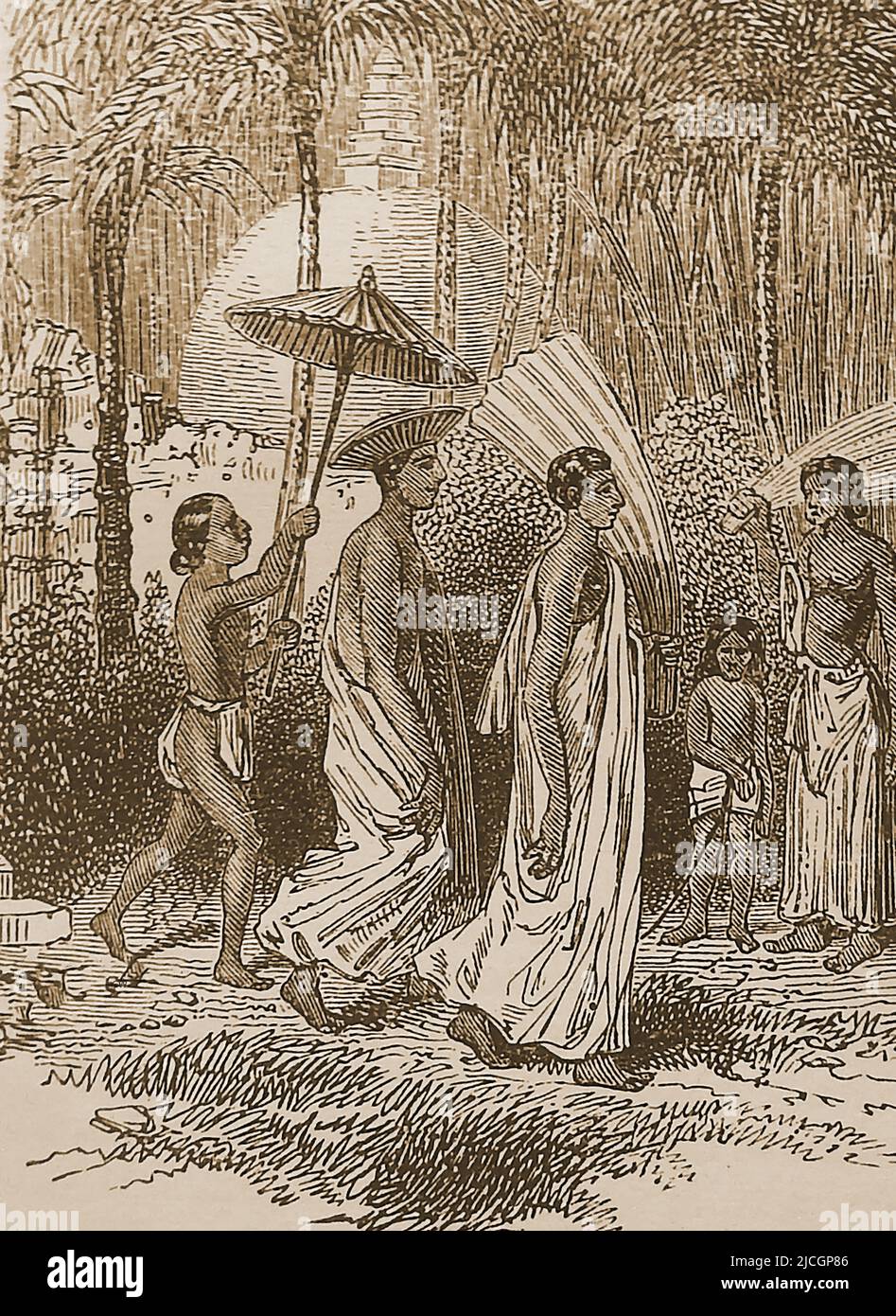 An old 19th century engraving illustration of a Singhalese priest in ...