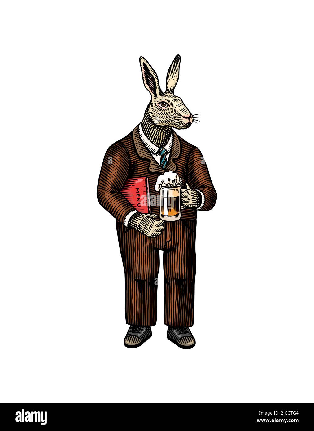 A hare man in a suit with a glass of beer. Rabbit or bunny. Fashion ...