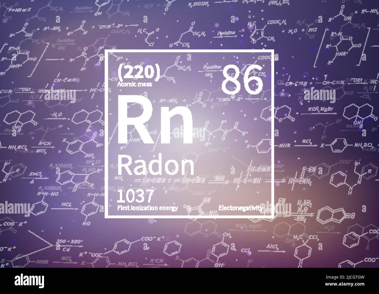Radon chemical element with first ionization energy, atomic mass and ...