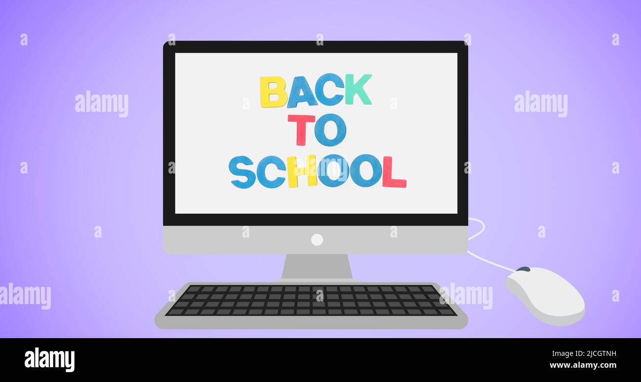 Illustration of colorful back to school text on computer screen with ...