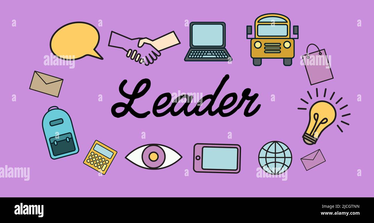 Illustrative image of leader text with back to school doodles on purple ...