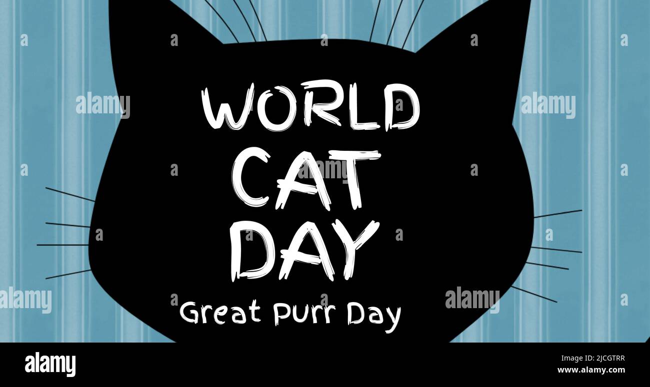 Illustrative image of black cat's face with world cat day and great ...