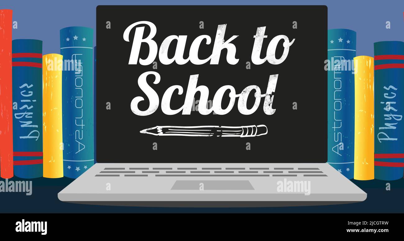 Illustration of back to school text and pencil on laptop screen and ...