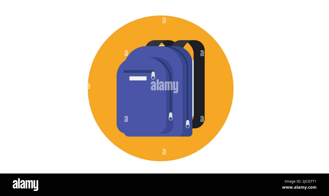 Illustration of blue backpack in yellow circle against white background ...