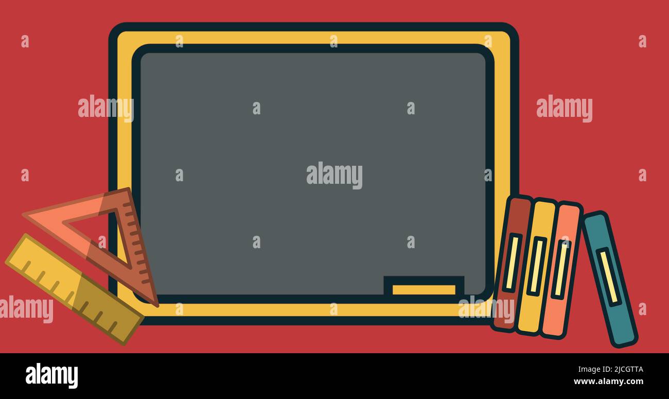 Illustration of writing slate with set square, ruler and colorful ...