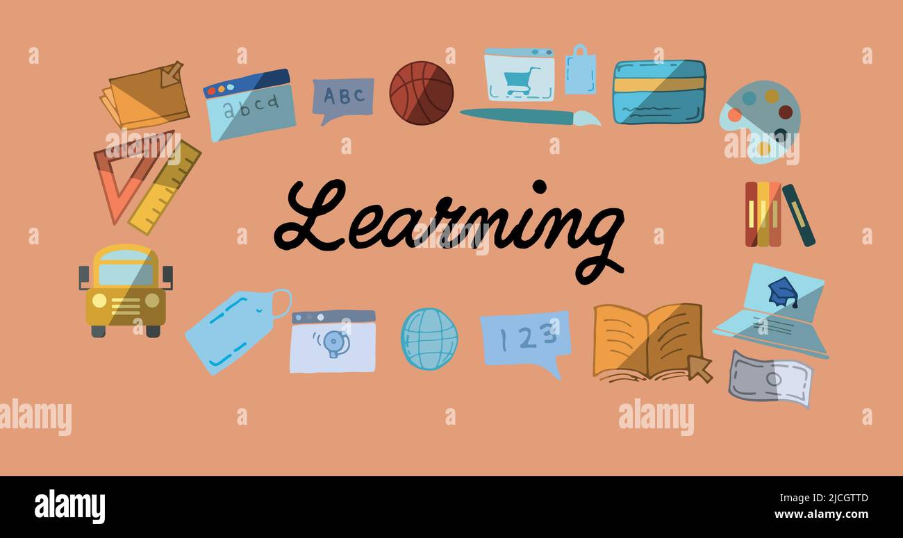 Illustrative image of learning text and various back to school doodles ...