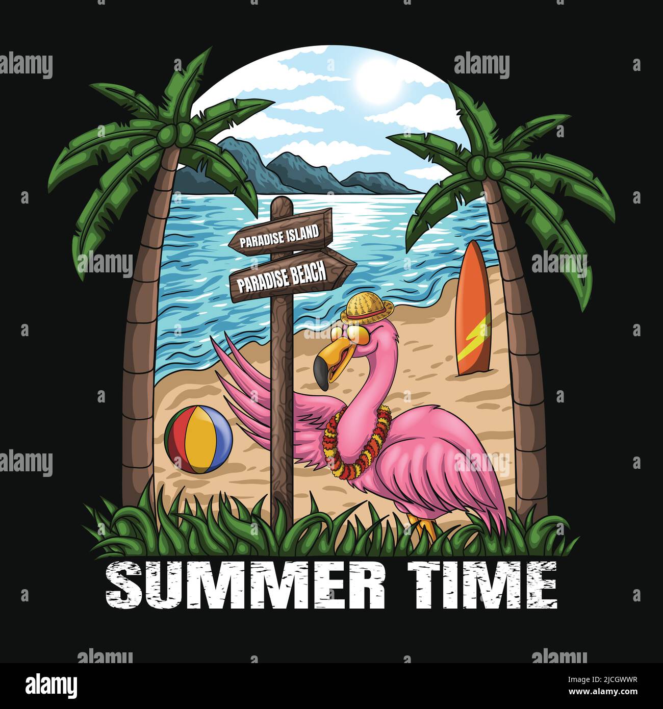 Flamingo welcome summer vacation on the beach vector illustration Stock ...