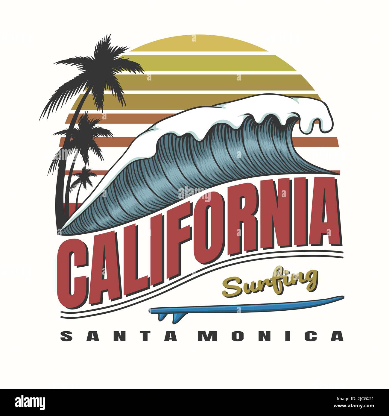 California waves surfing retro vector illustration Stock Vector Image ...