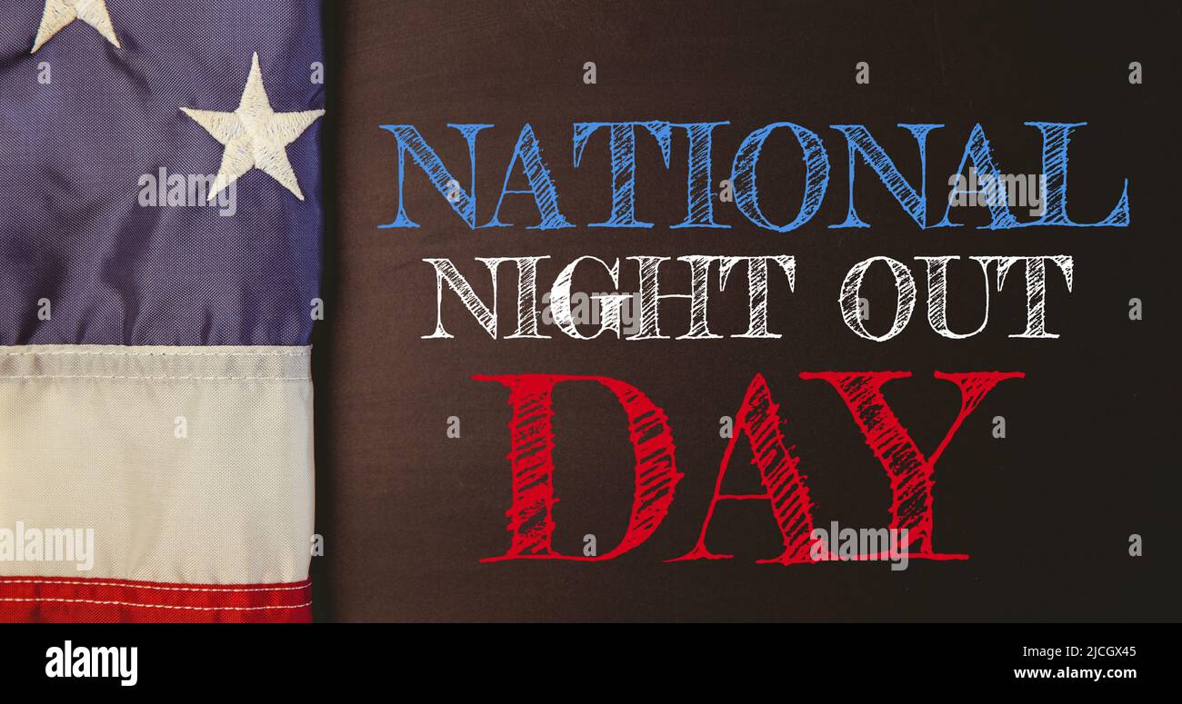 Illustration of national night out day text with flag of america on ...