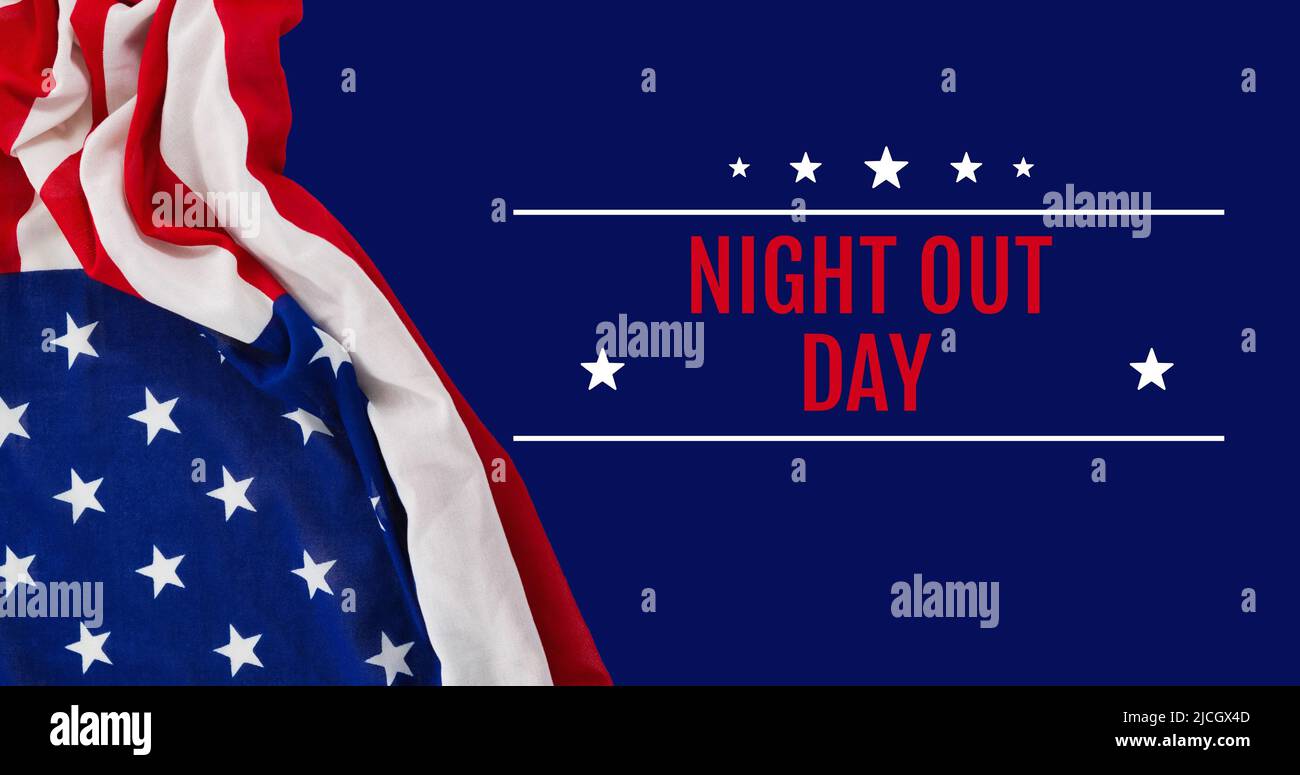Illustration of flag of america with night out day text and star shapes ...