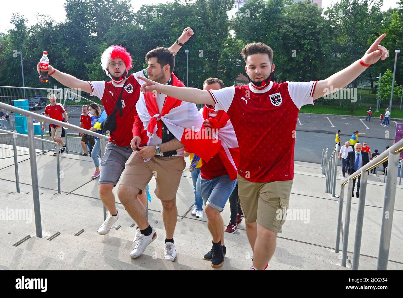 BUCHAREST, ROMANIA - JUNE 21, 2021: Austrian fans go to the National ...