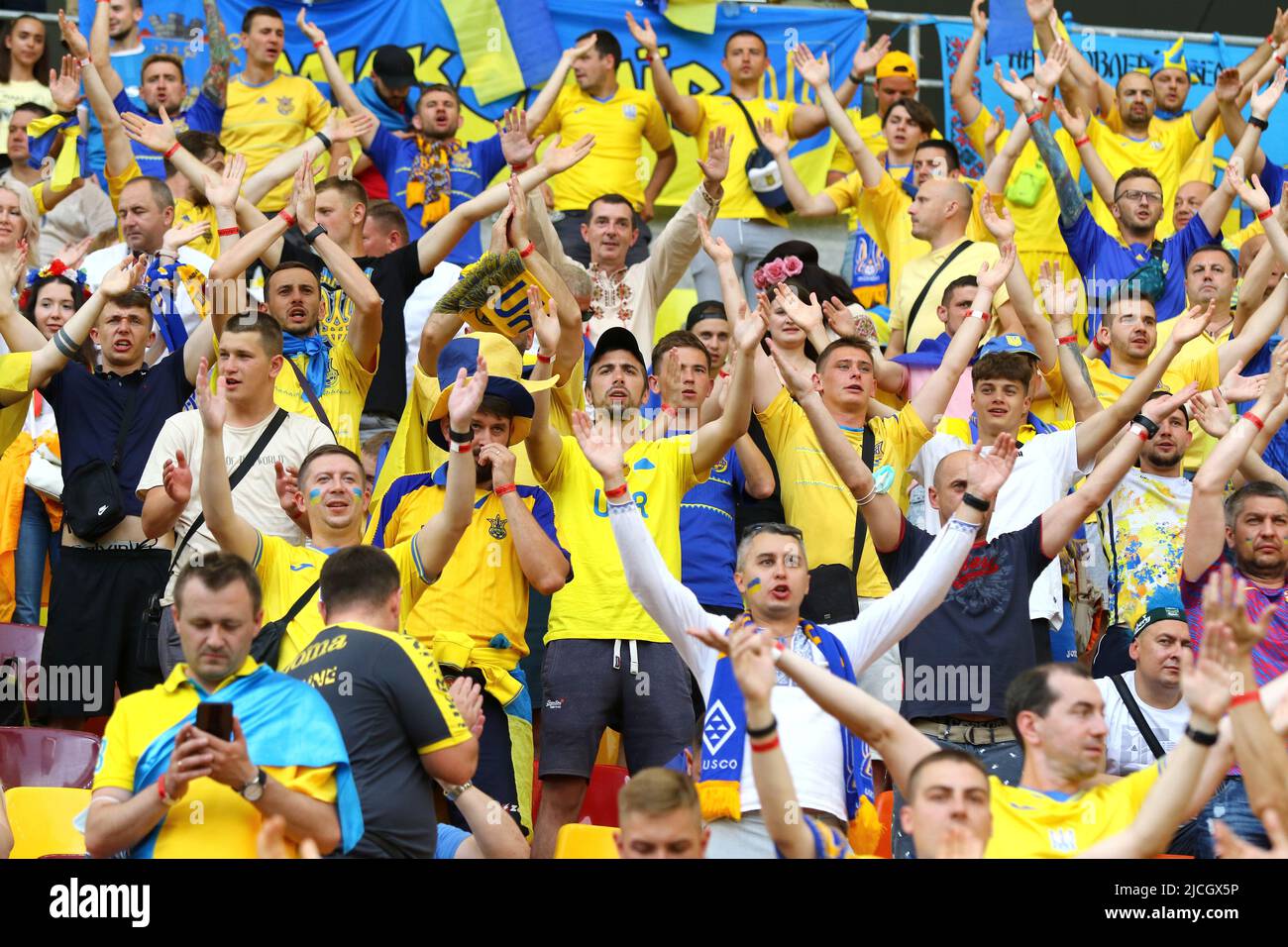 BUCHAREST, ROMANIA - JUNE 21, 2021: Ukrainian fans show their support ...