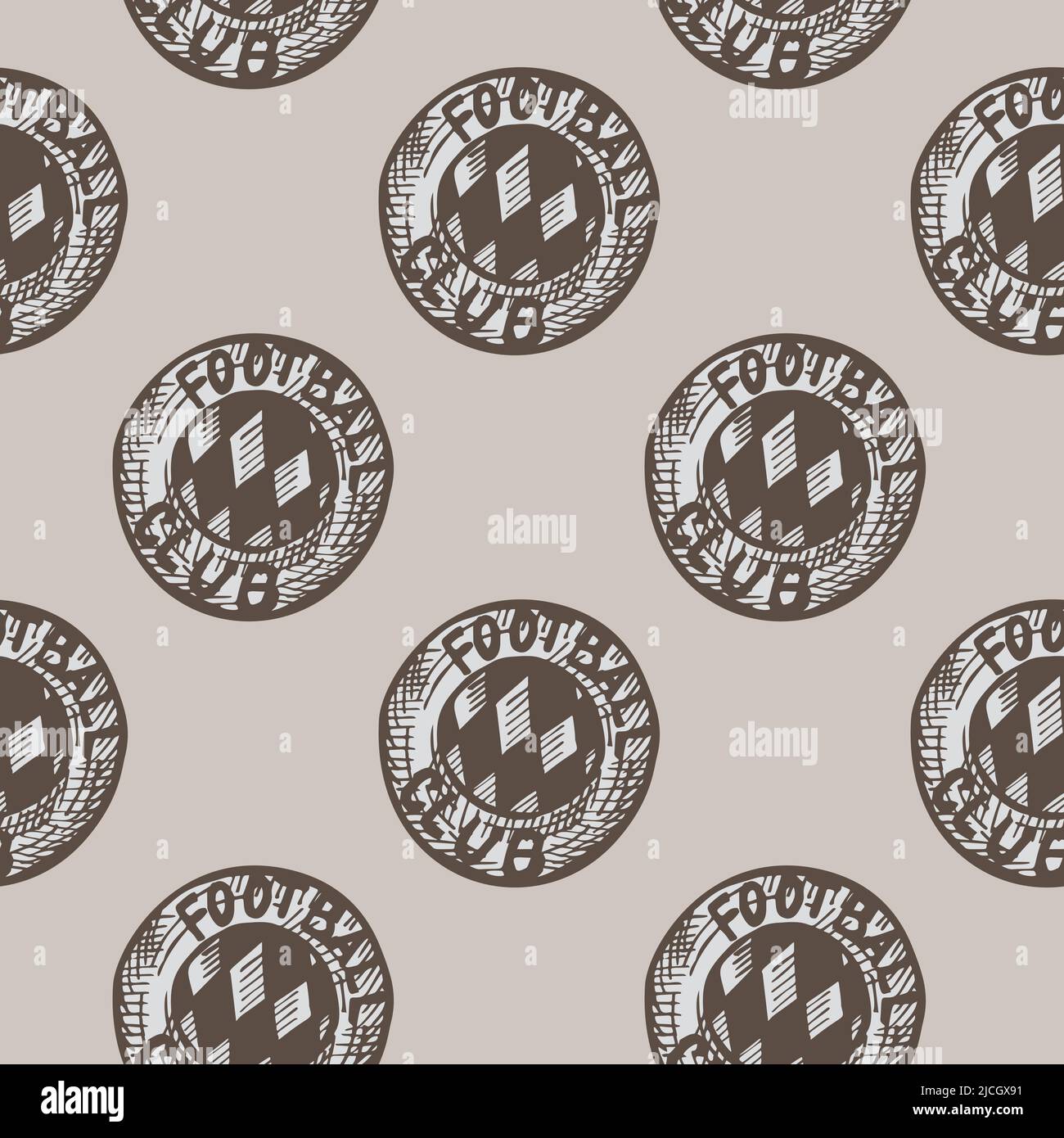 Football emblem engraving seamless pattern. Vintage background sport ...