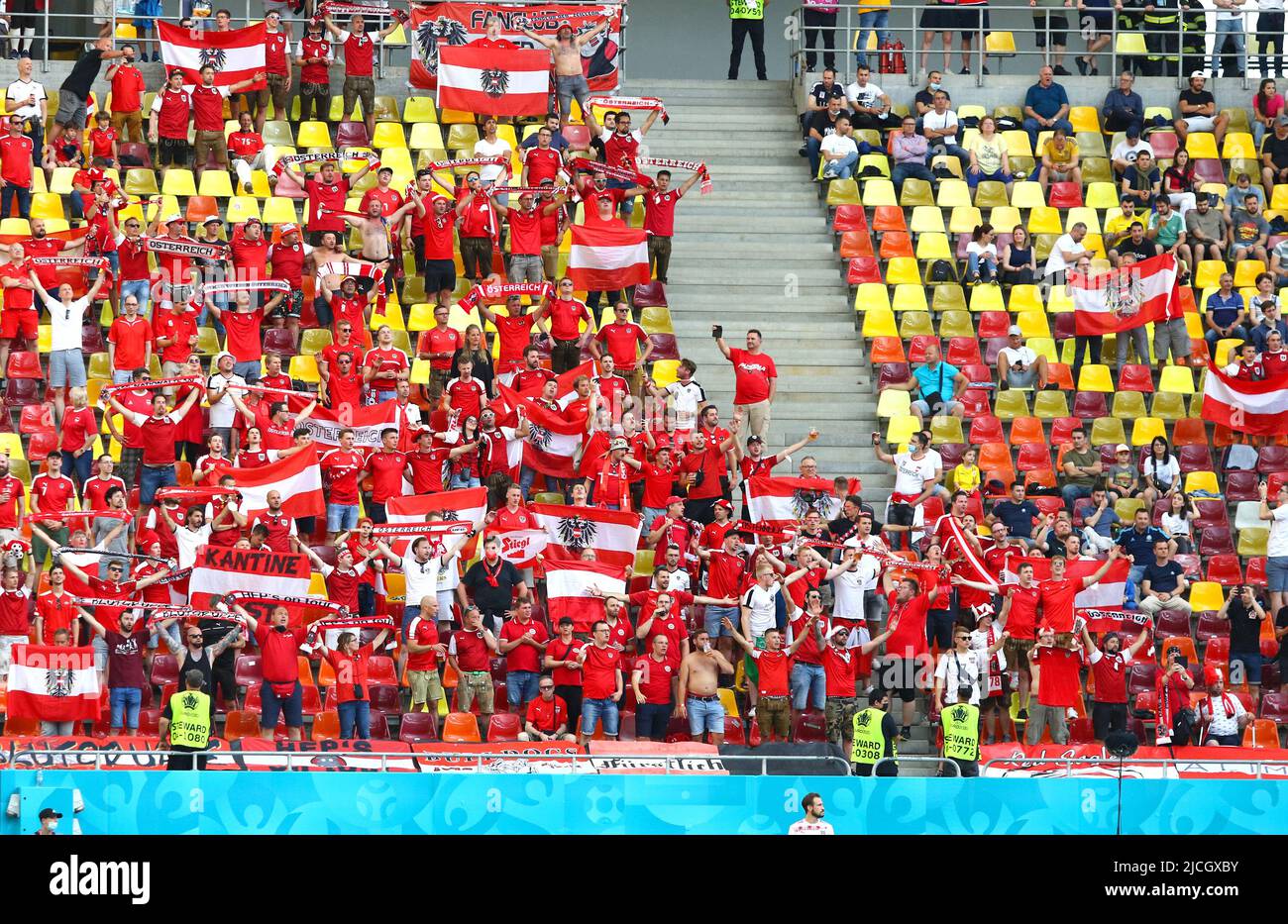 BUCHAREST, ROMANIA - JUNE 21, 2021: Austrian fans show their support ...