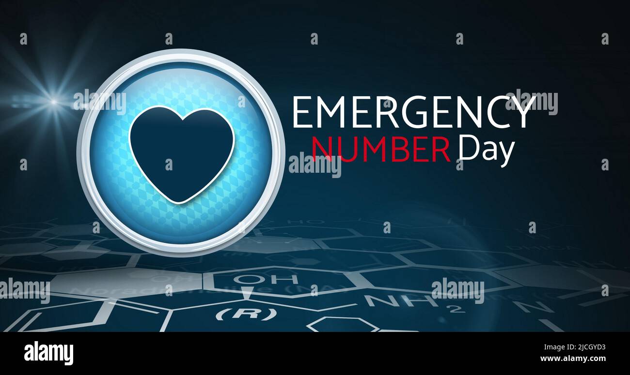Illustration of emergency number day text with blue heart shape, copy ...