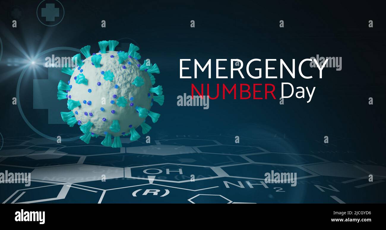 Illustration of emergency number day text and virus, copy space Stock ...
