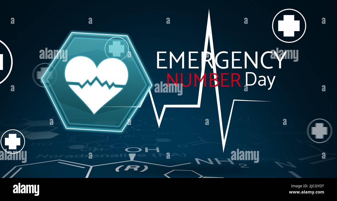 Illustration of emergency number day text with medical signs Stock ...