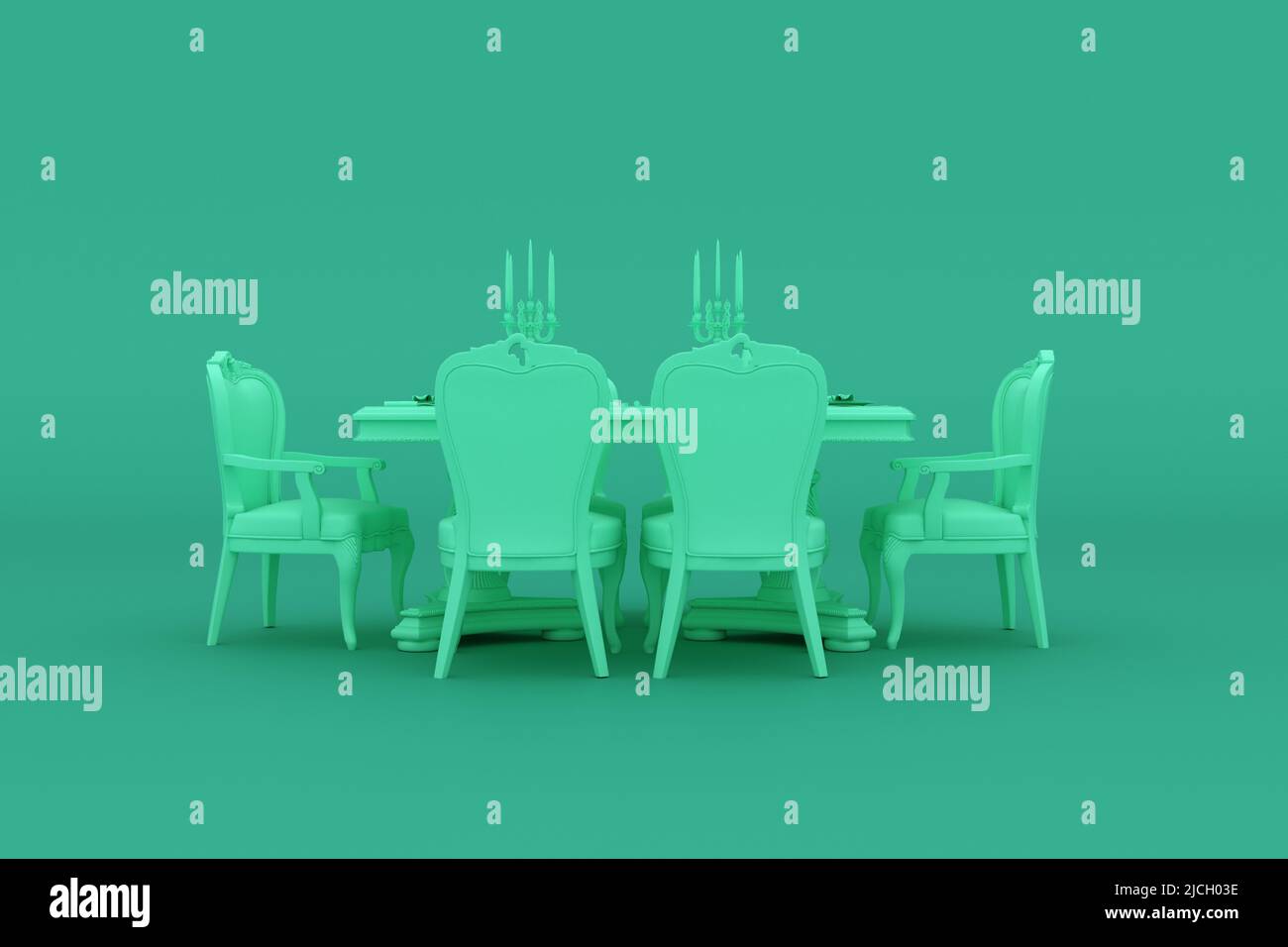 Light green dining table and dining chairs, 3D rendering Stock Photo ...