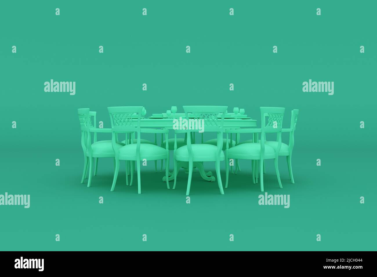 Light green dining table and dining chairs, 3D rendering Stock Photo ...