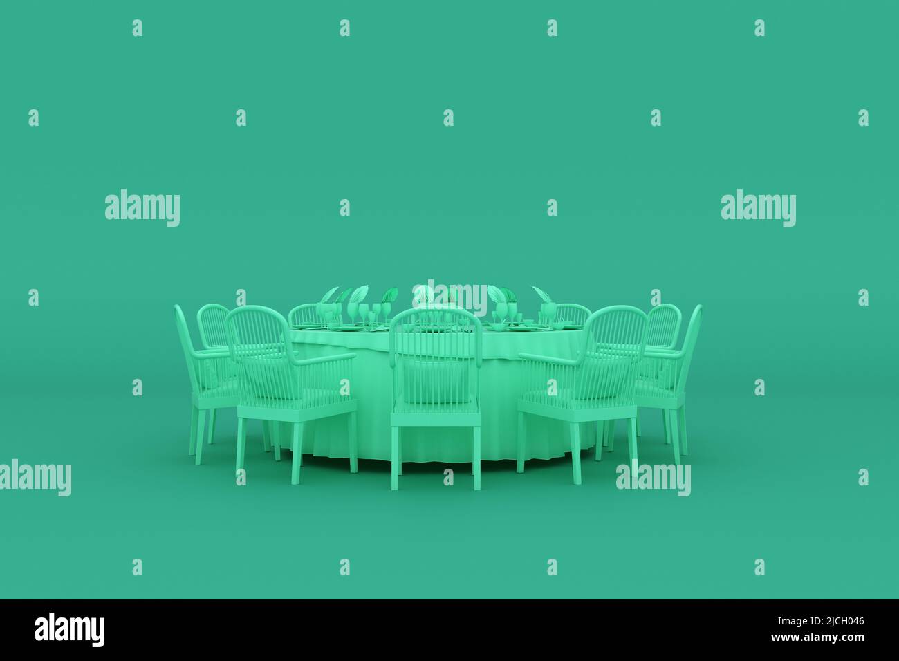 Light green dining table and dining chairs, 3D rendering Stock Photo ...