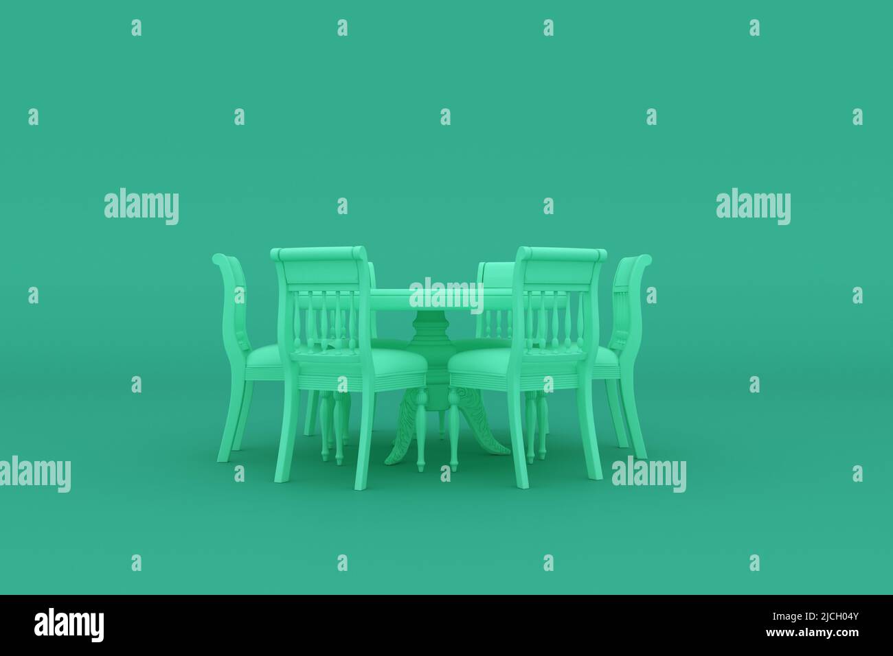 Light green dining table and dining chairs, 3D rendering Stock Photo ...