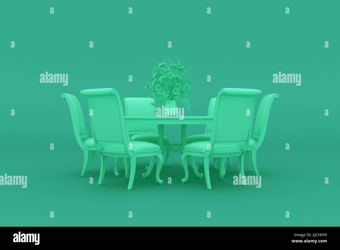 Light green dining table and dining chairs, 3D rendering Stock Photo ...