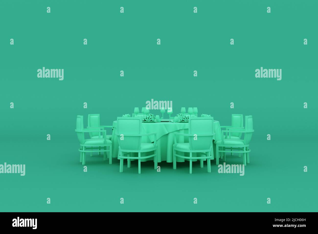 Light green dining table and dining chairs, 3D rendering Stock Photo ...