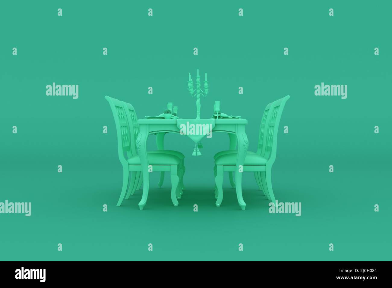 Light green dining table and dining chairs, 3D rendering Stock Photo ...