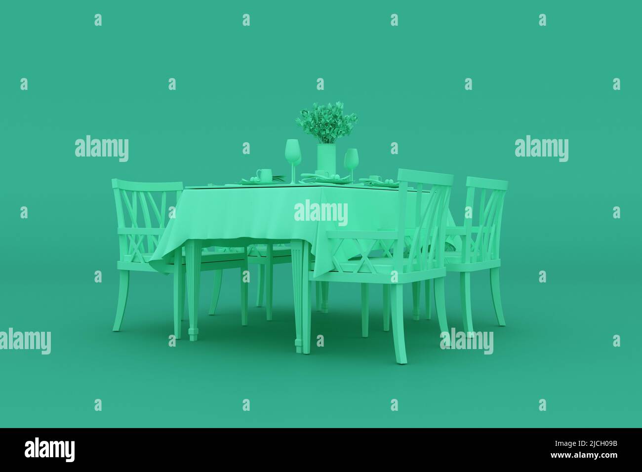 Light green dining table and dining chairs, 3D rendering Stock Photo ...