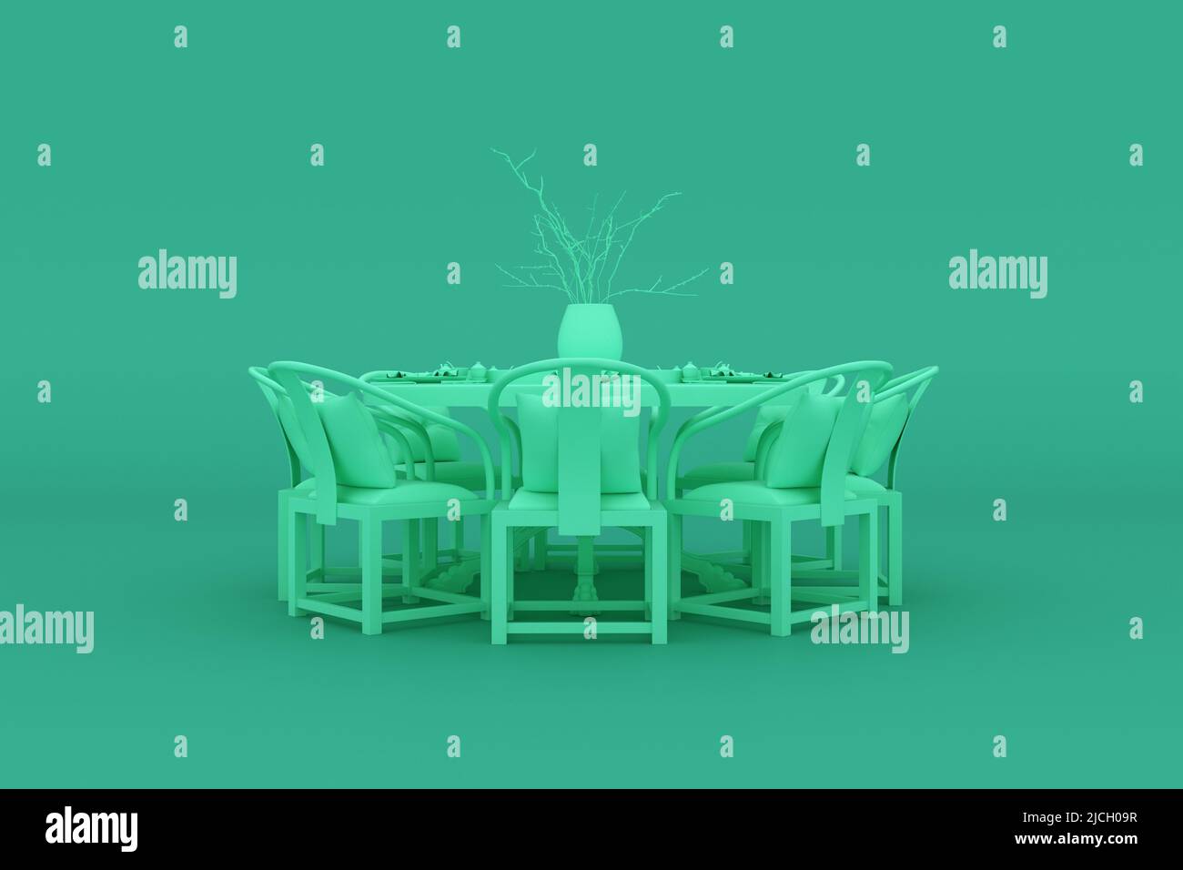 Light green dining table and dining chairs, 3D rendering Stock Photo ...
