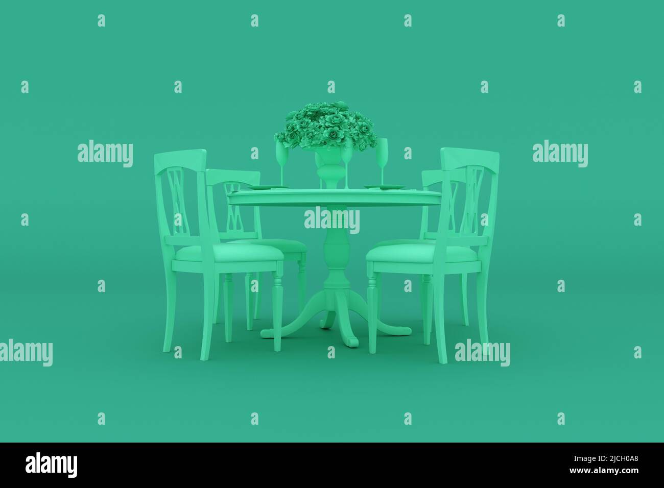 Light green dining table and dining chairs, 3D rendering Stock Photo ...