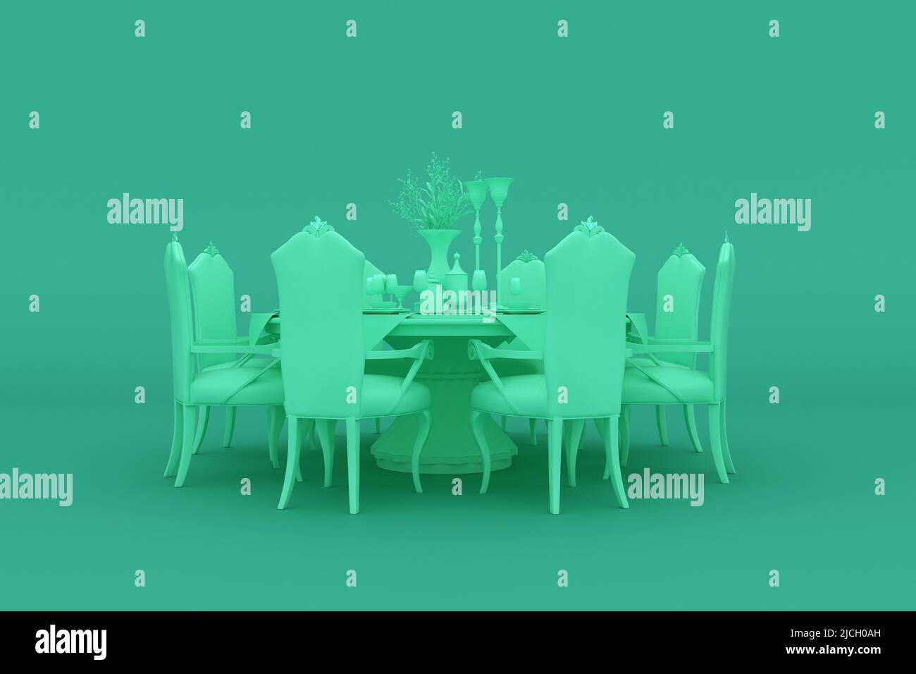 Light green dining table and dining chairs, 3D rendering Stock Photo ...