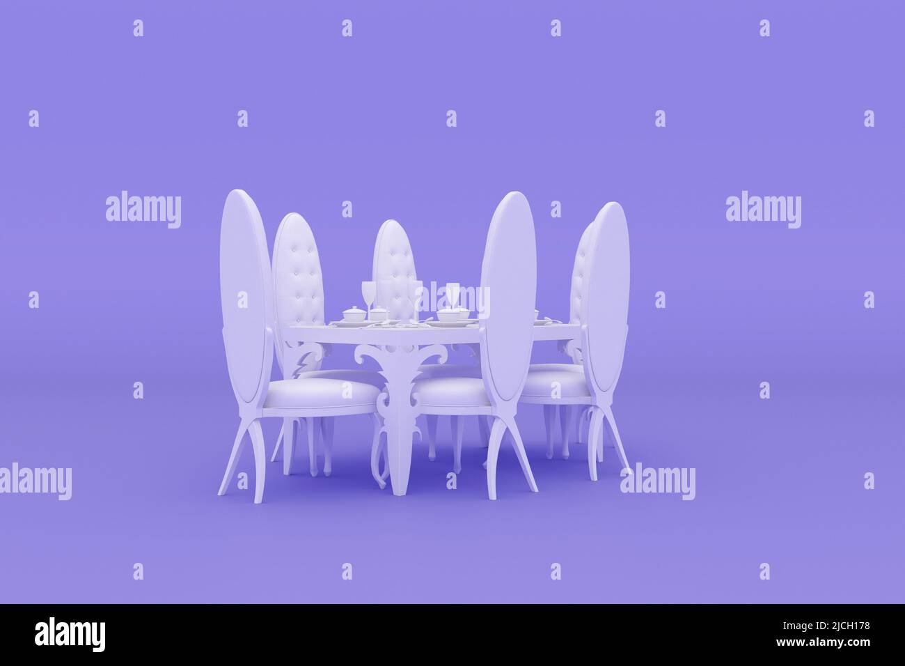 Dining table and dining chairs isolated on purple background, suitable ...