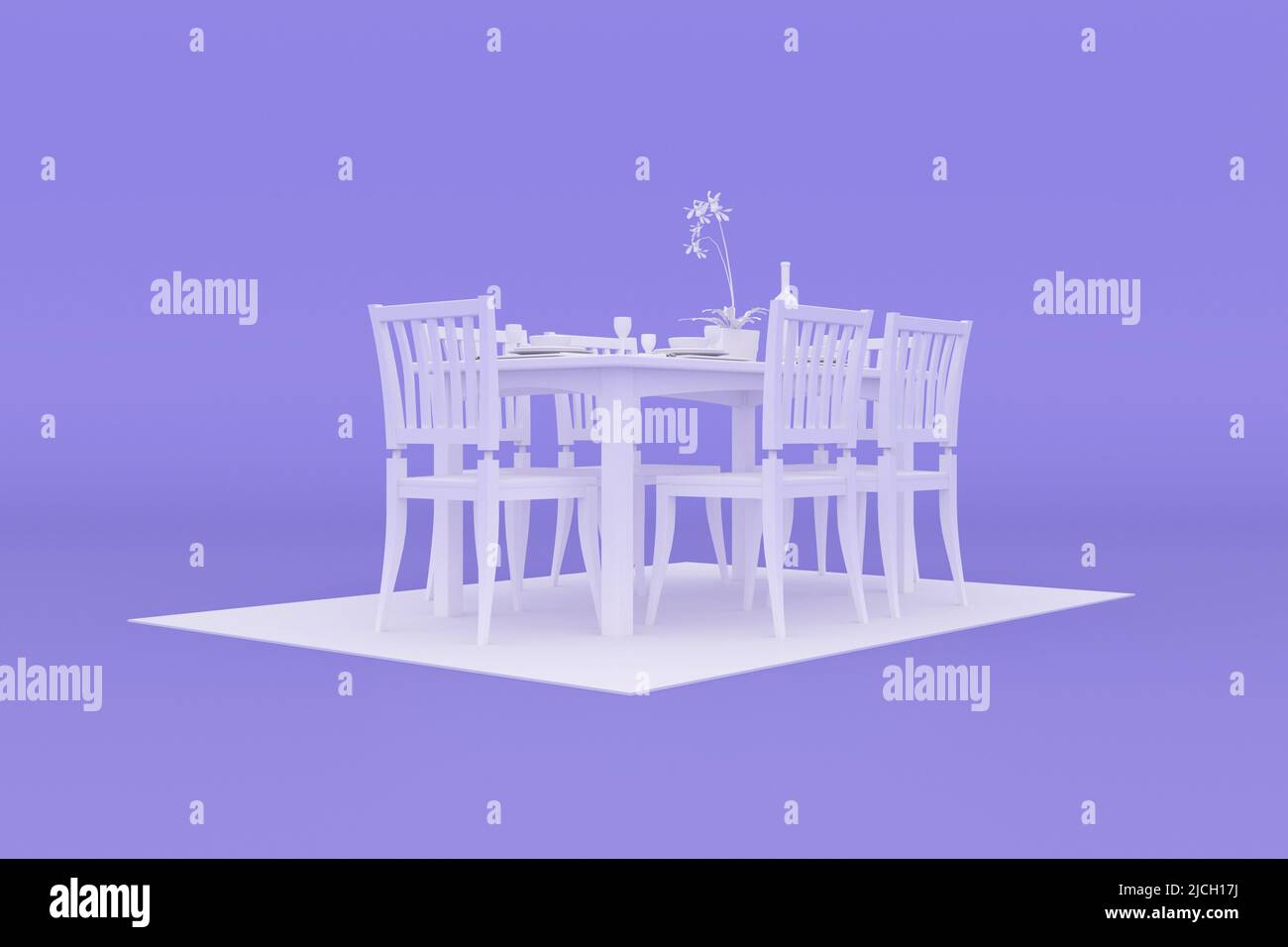 Dining table and dining chairs isolated on purple background, suitable ...