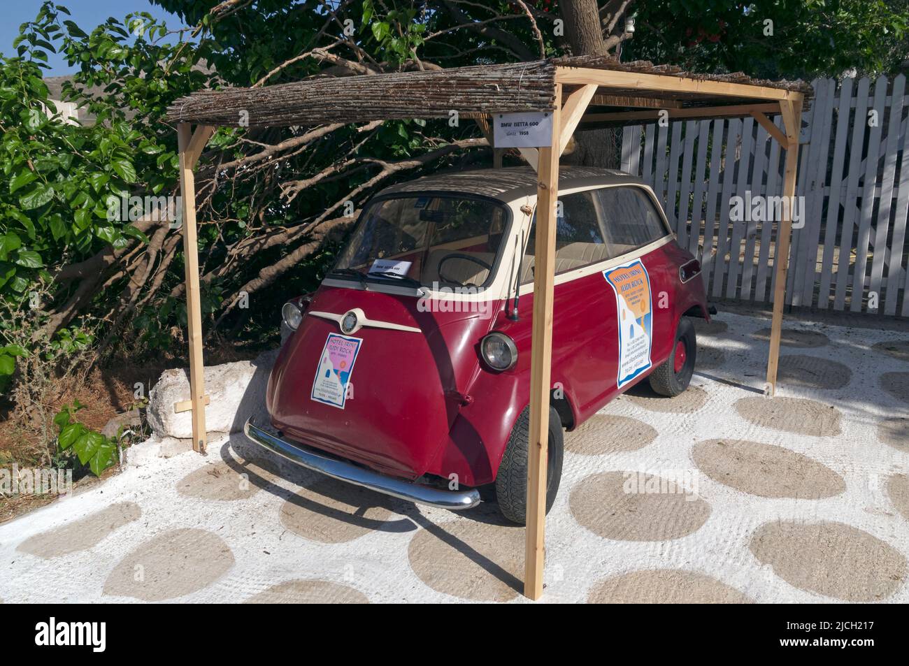 BMW Isetta 600, c 1958 vintage small car on Tilos island. Used as an ...