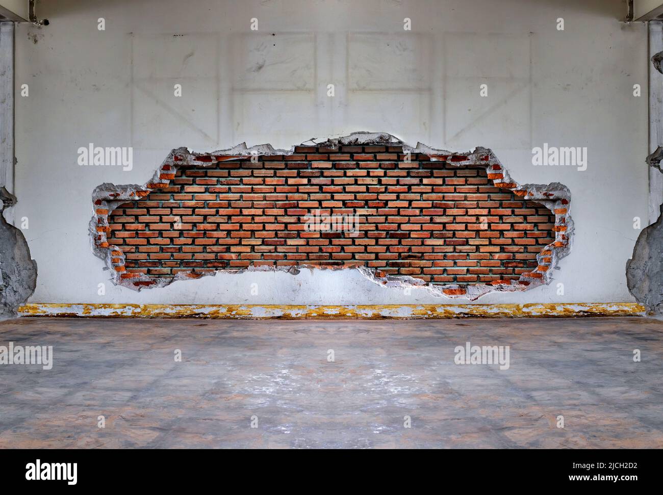 Interior of abandoned and ruined house with broken wall. old interior ...