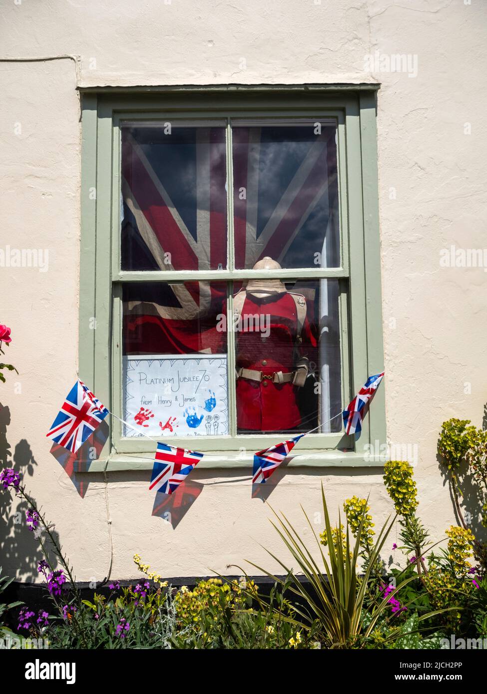 Great Bardfield, Braintree Essex UK, 3rd June 2022. Decorated window ...