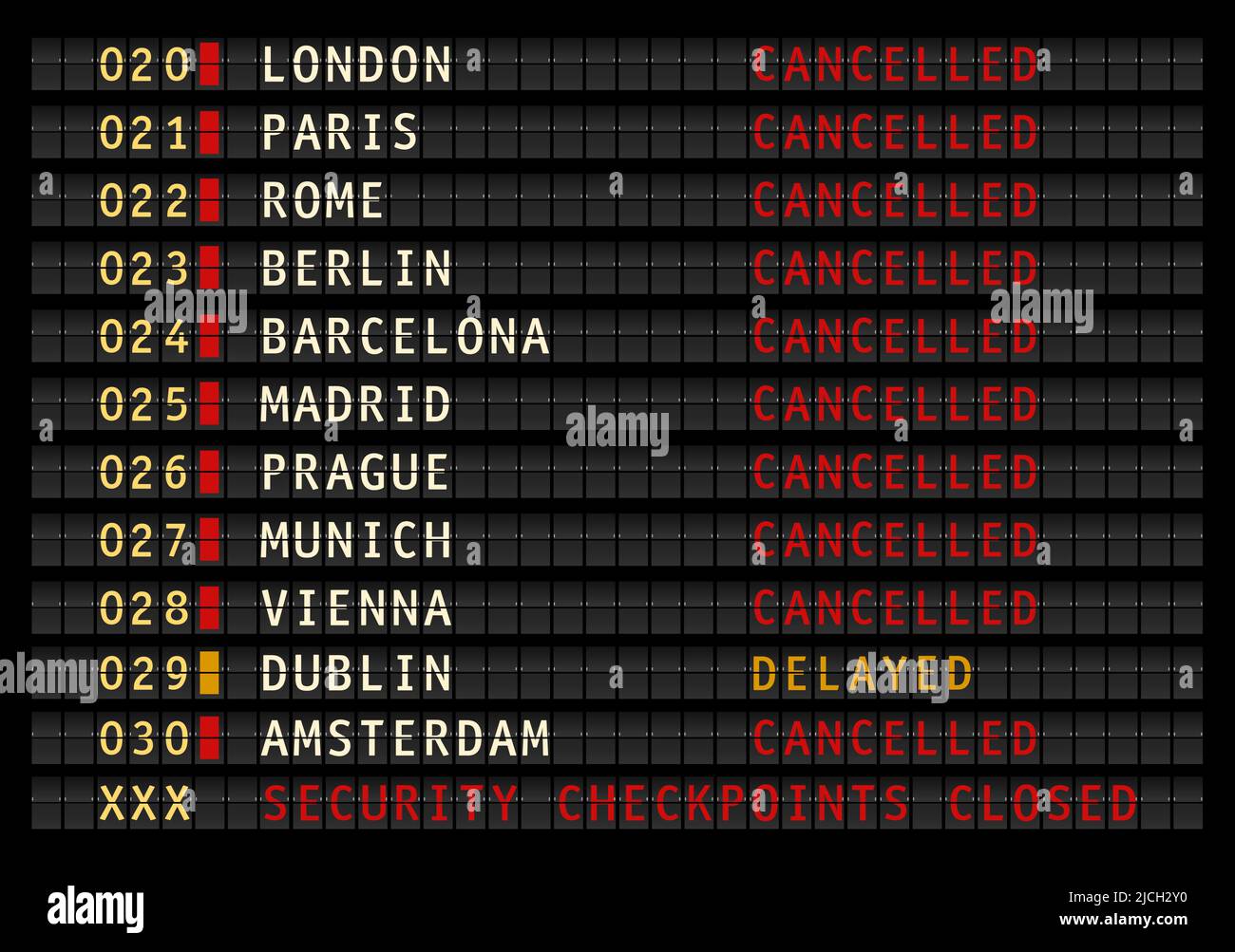 airport information display with security checkpoints closed message ...