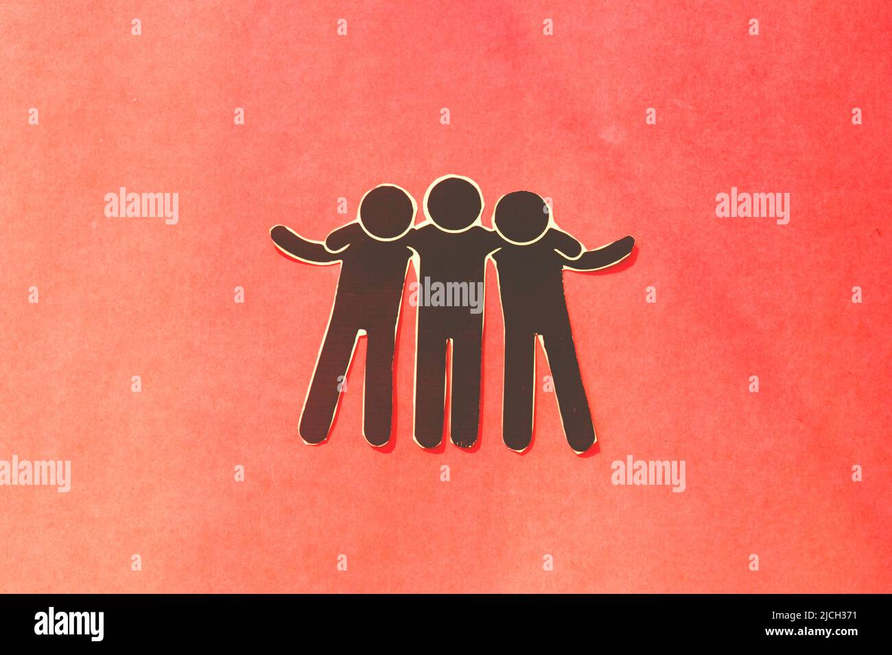Paper cut happy friends with hand on shoulder in color background ...